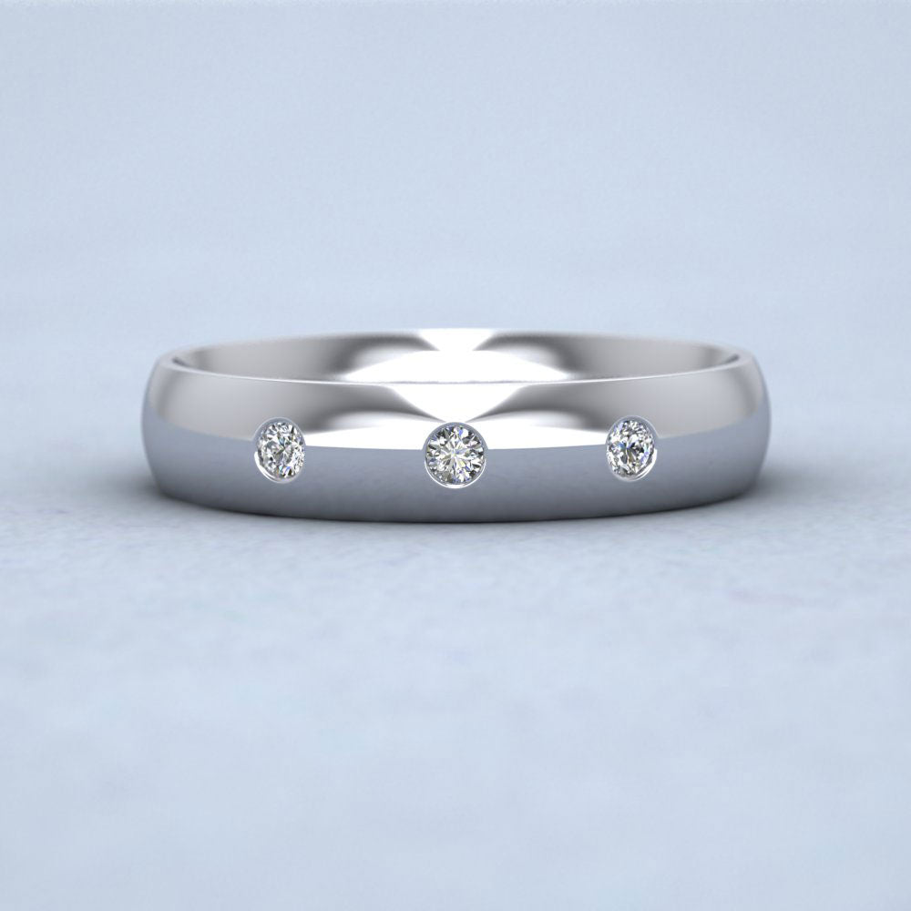 Three Diamond Flush Set Sterling Silver 4mm Wedding Ring – dotJewellery.com