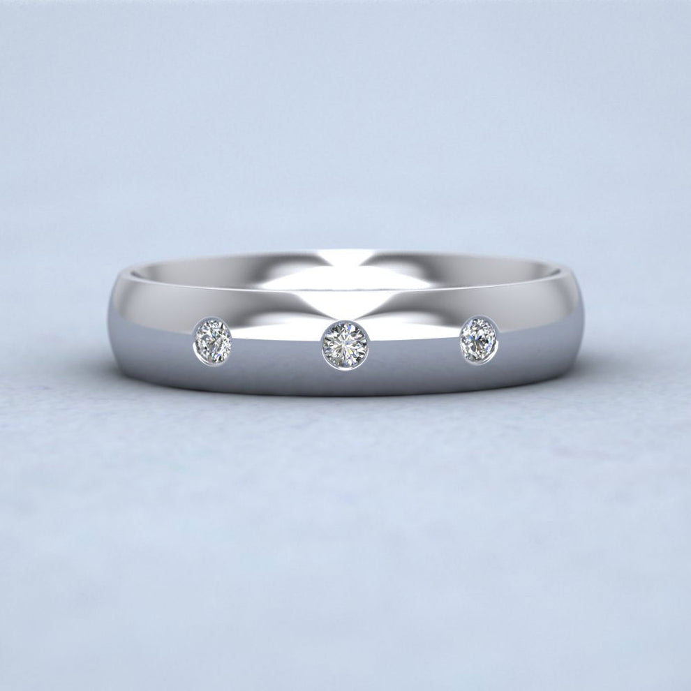 Three Diamond Flush Set Sterling Silver 4mm Wedding Ring – dotJewellery.com