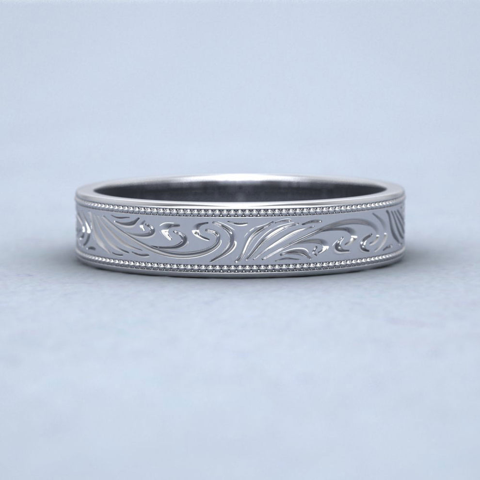 Engraved 500 Palladium 4mm Flat Wedding Ring With Millgrain Edge ...