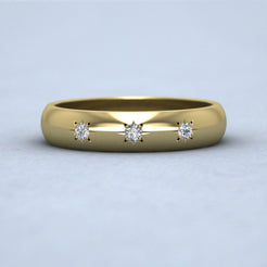 Three Star Diamond Set 9ct Yellow Gold 4mm Wedding Ring – dotJewellery.com