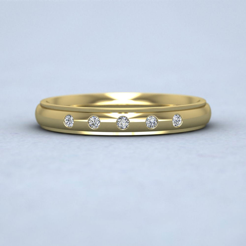 Line Pattern And Five Diamond Set 22ct Yellow Gold 3mm Wedding Ring ...