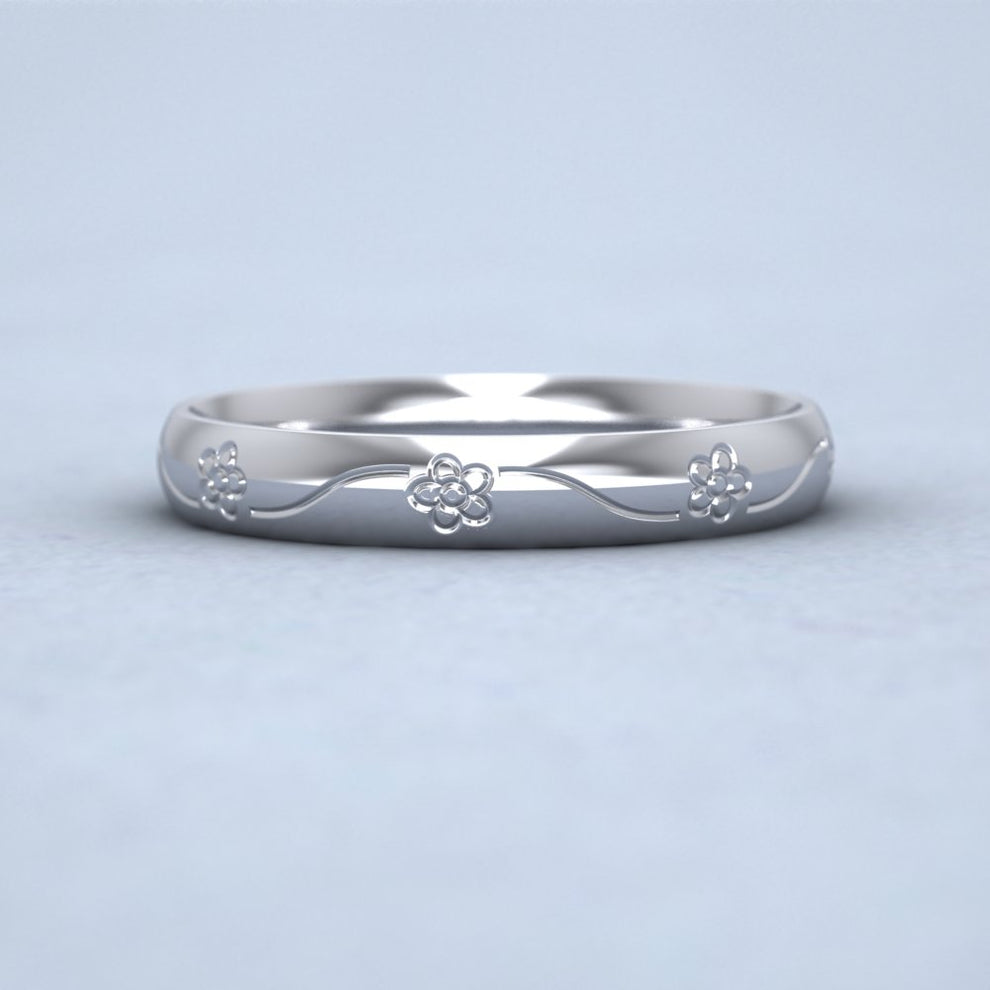 Engraved Flower Sterling Silver 3mm Wedding Ring – dotJewellery.com