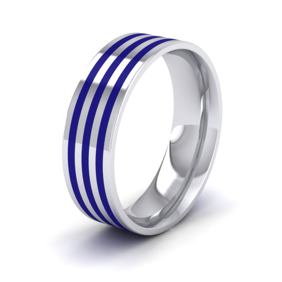 Blue Line Enamelled Sterling Silver 7mm Wedding Ring – dotJewellery.com